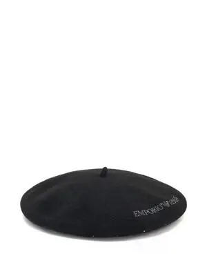Emporio Armani Logo-embroidered Beret - Black
