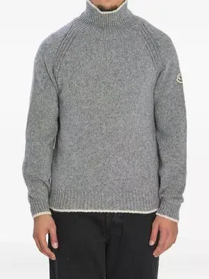 Moncler High-neck Sweater With Logo Patch - Grey