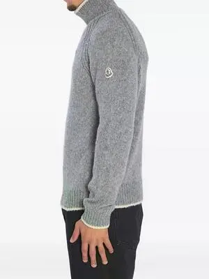 Moncler High-neck Sweater With Logo Patch - Grey