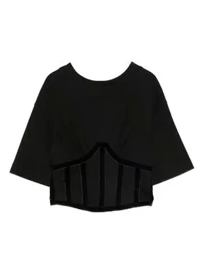 HAMZA Velvet-paneled Cropped Top