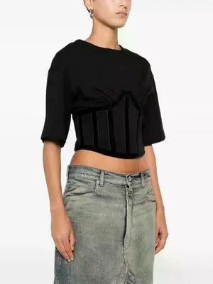 HAMZA Velvet-paneled Cropped Top