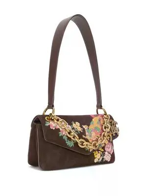 Roberto Cavalli Embroidered Suede Shoulder Bag