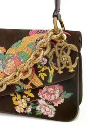 Roberto Cavalli Embroidered Suede Shoulder Bag