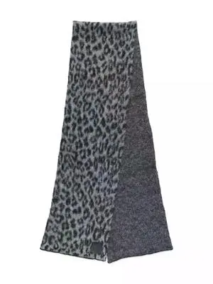 ANINE BING Leopard-print Wool Scarf - Grey