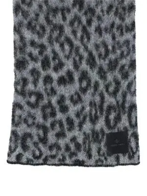 ANINE BING Leopard-print Wool Scarf - Grey