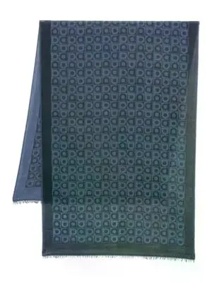 FERRAGAMO Gancini-pattern Scarf - Blue