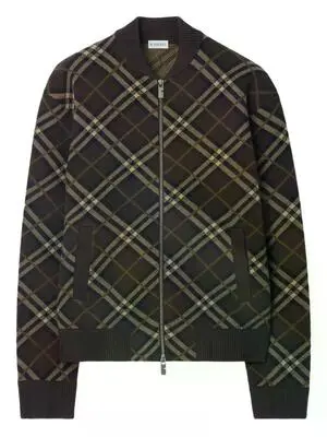 Burberry Check-pattern Wool-cashmere Blend Bomber Jacket - Brown