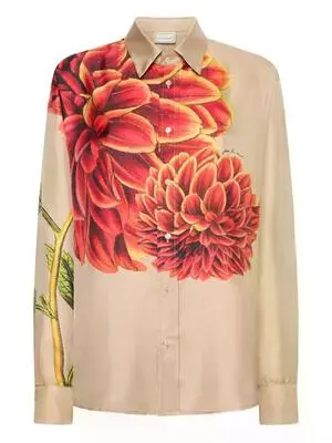 PIERRE-LOUIS MASCIA Dahlia Print Silk Shirt - Neutrals