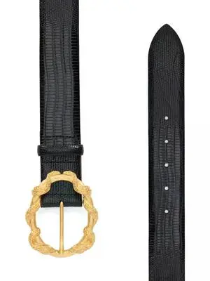 Roberto Cavalli Snake Buckle Leather Belt - Black