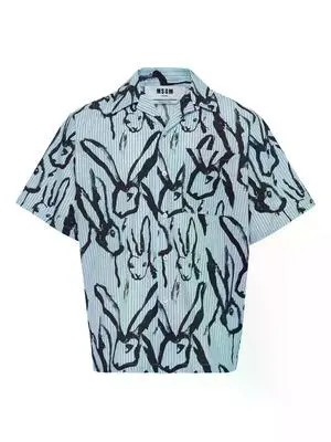 MSGM Rabbit-print Button-up Shirt - Blue