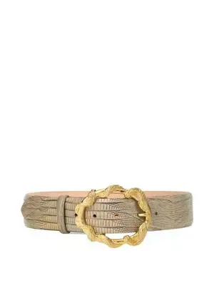Roberto Cavalli Cobra-print Snake-buckle Belt - Neutrals