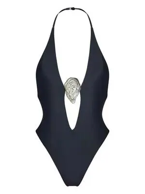 KOROBEYNIKOV V-neck Embellished Swimsuit - Black
