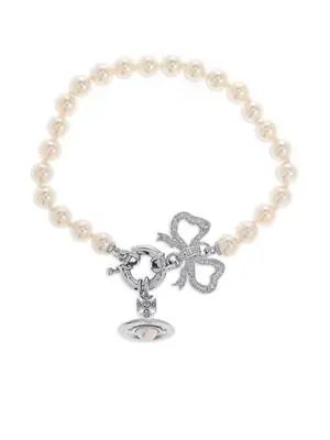 VIVIENNE WESTWOOD Crystal-embellished Bow Pendant Bracelet - Silver
