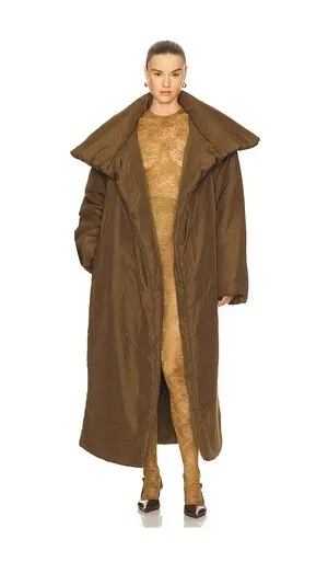 Norma Kamali High Collar Sleeping Bag Long Coat - Brown