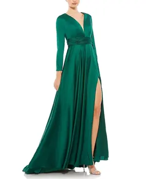 Mac Duggal Long Sleeve A-line Gown - Emerald