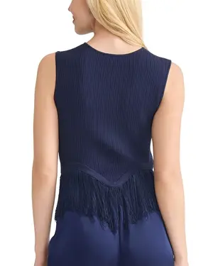 Misook Fringe Hem Ribbed Knit Tank - Moonlit Navy
