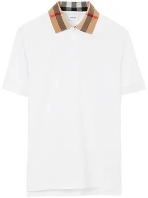 Burberry Check Collar Cotton Polo Shirt - White