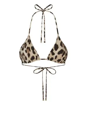 Dolce & Gabbana Leopard Print Triangle Bikini Top - Brown