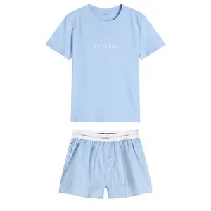 Calvin Klein Cotton Poplin Pyjama Set - Frozen Fjiord/trail Stripe