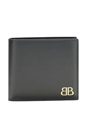 Balenciaga Leather Wallet With Logo - Black