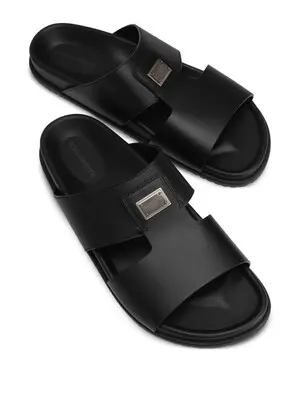 Dolce & Gabbana Leather Sandal With Logo - Black