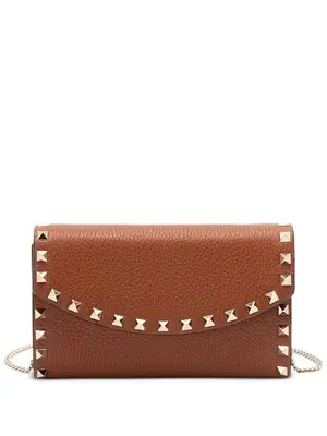 Valentino Garavani Rockstud Leather Wallet On Chain Brown