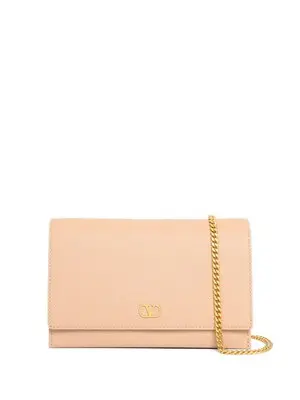 Valentino Garavani Vlogo Signature Leather Wallet On Chain - Pink