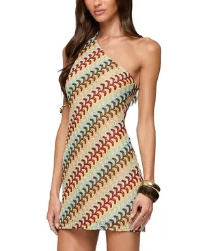 EDIKTED Agua Zigzag One Shoulder Mini Dress
