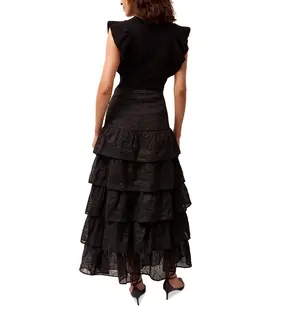 MARIE OLIVER Rory Flutter Sleeve Ribbed Top - Black