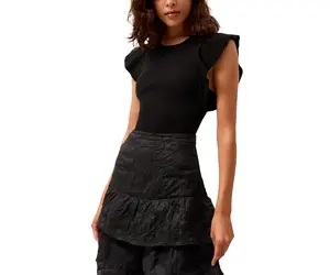 MARIE OLIVER Rory Flutter Sleeve Ribbed Top - Black