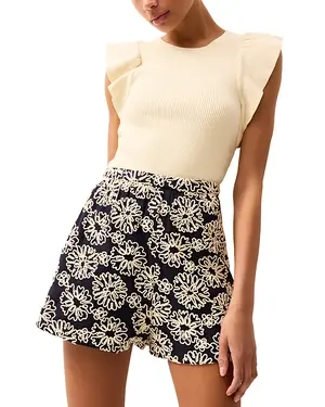 MARIE OLIVER Rory Flutter Sleeve Ribbed Top - Macadamia