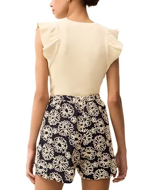 MARIE OLIVER Rory Flutter Sleeve Ribbed Top - Macadamia