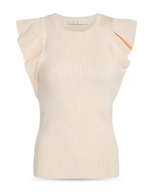 MARIE OLIVER Rory Flutter Sleeve Ribbed Top - Macadamia