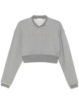 Alexander McQueen Logo Cotton Cropped Sweatshirt - Grey