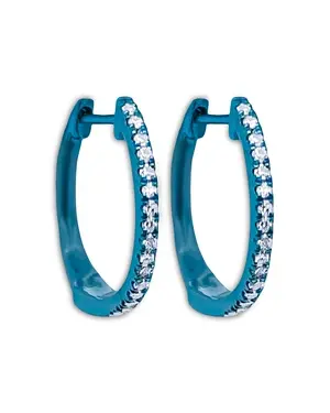 Meira T Rhodium Plated Silver Diamond Hoop Earrings - Blue