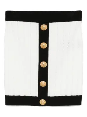 Balmain Knitted Buttoned Mini Skirt - White