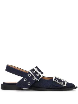 GANNI Denim Slingback Ballerinas - Blue