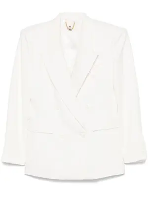 Elisabetta Franchi Linen Blend Double-breasted Jacket - White