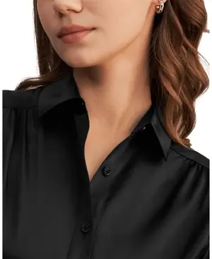 Lilysilk Long Sleeve Collared Silk Blouse - Black