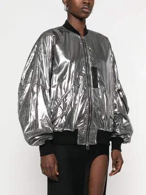 Junya Watanabe Metallic Effect Bomber Jacket - Silver