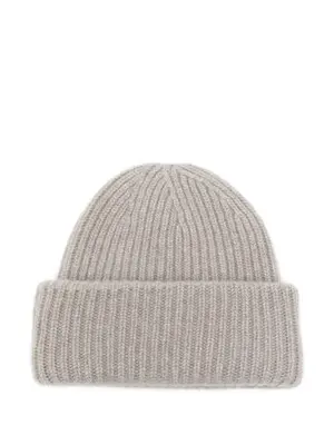 Soft Goat Cashmere Ribbed Beanie Grey