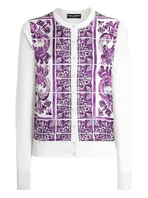 Dolce & Gabbana Maiolica Print Silk Cardigan - Purple
