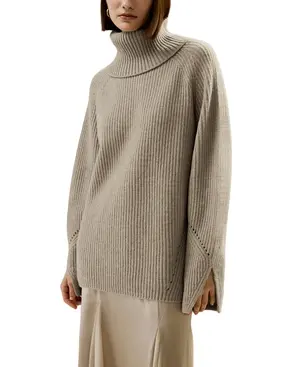 Lilysilk Oversized Merino Wool Fisherman's Rib Pullover