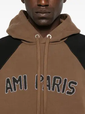 AMI Paris Cotton Colorblock Hoodie - Brown