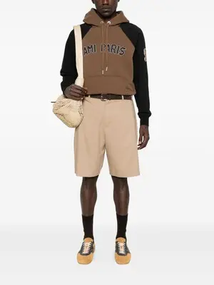 AMI Paris Cotton Colorblock Hoodie - Brown