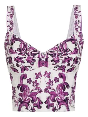 Dolce & Gabbana Maiolica Print Bustier Top - Purple