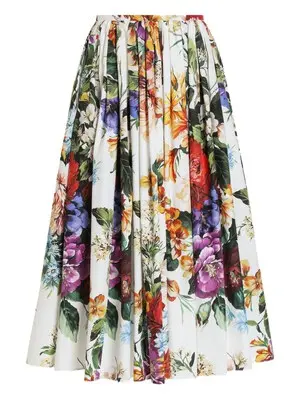 Dolce & Gabbana Flower Print Cotton Midi Skirt - White