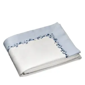 DEA LUXURY LINENS Incanto Embroidery Flat Sheet, King - Ice Blue Embroidery