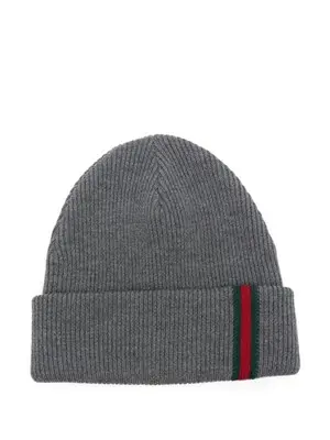 Gucci Web Detail Wool Beanie - Grey
