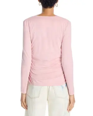 Aqua Ruched Waist Square Neck Top - Misty Rose